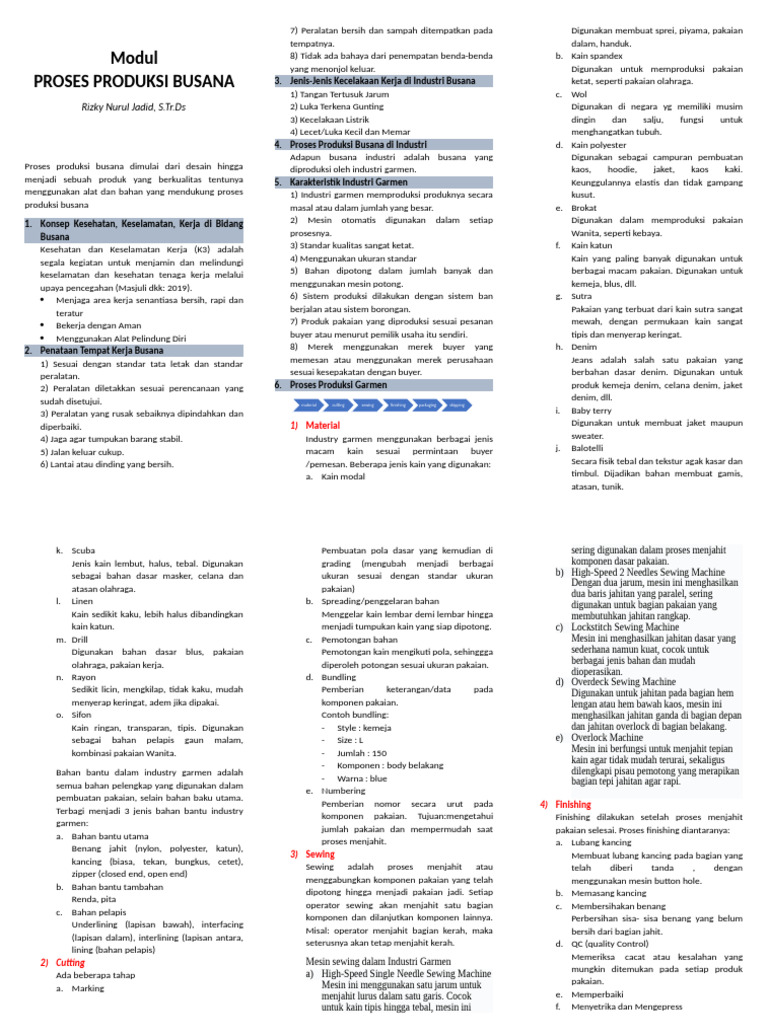 Proses Produksi Busana di Industri Garmen | PDF