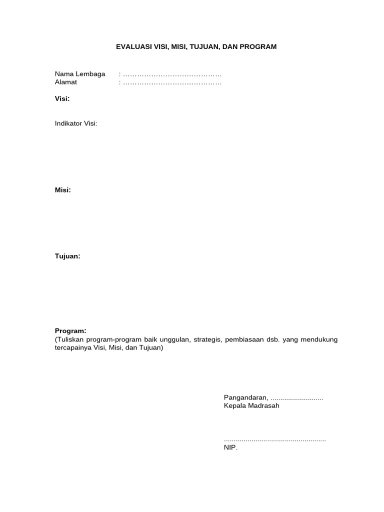 Evaluasi Visi, Misi, Tujuan, Dan Program | PDF