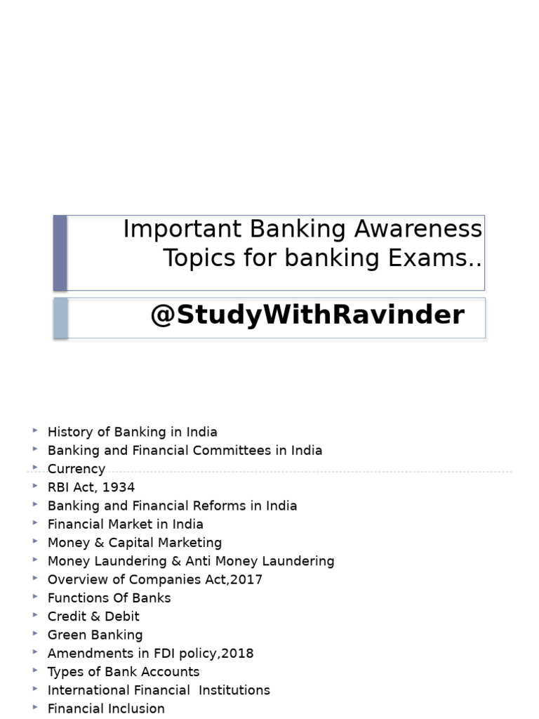 Important Banking Awareness Topics For Banking Exams | PDF