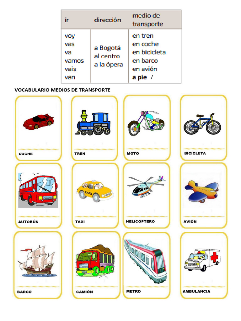 VOCABULARIO MEDIOS DE TRANSPORTE | PDF