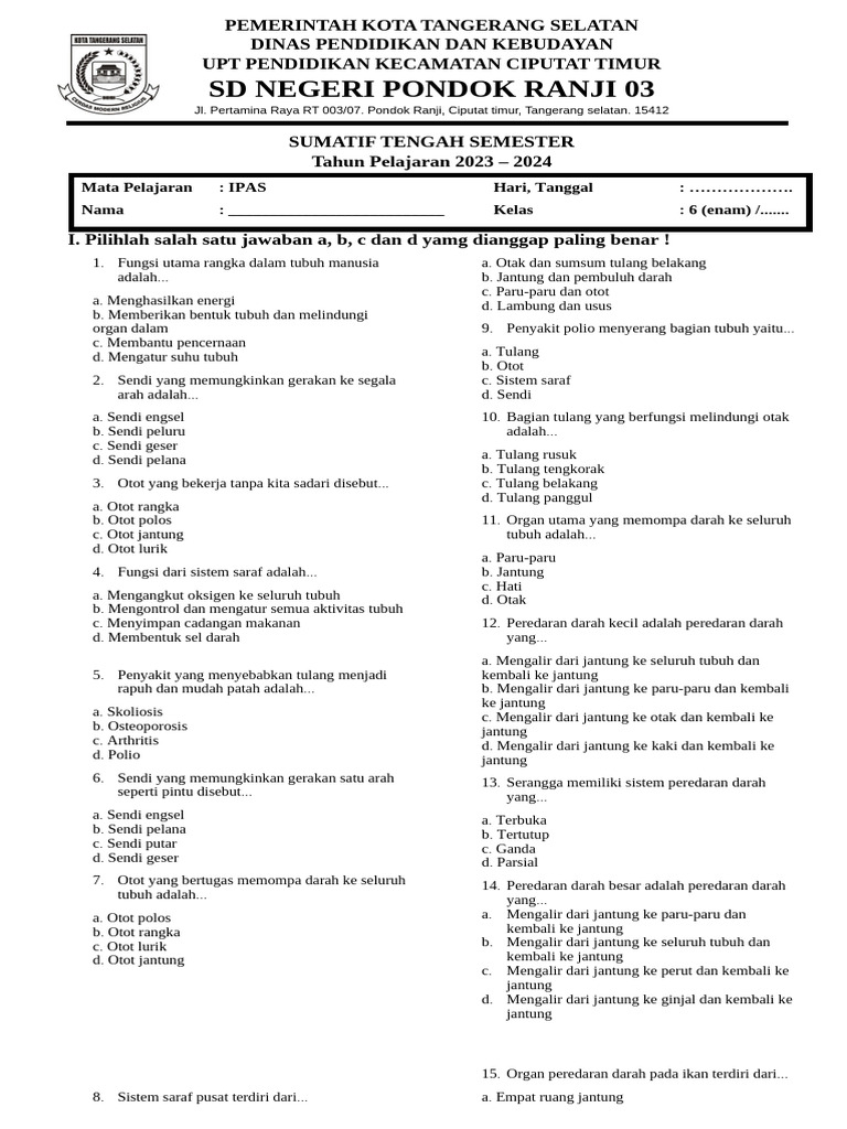 soal sts ipas kls 6 smt 1 | PDF