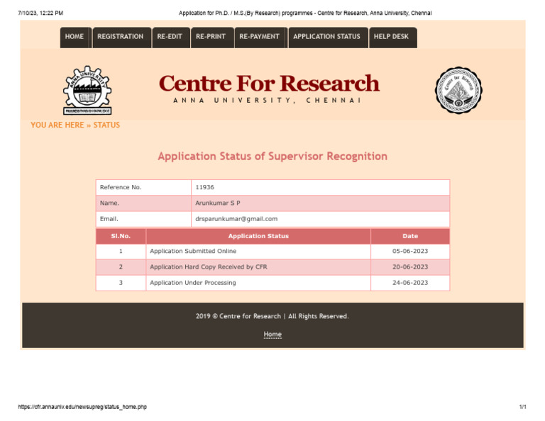 Anna University PhD Application Status | PDF