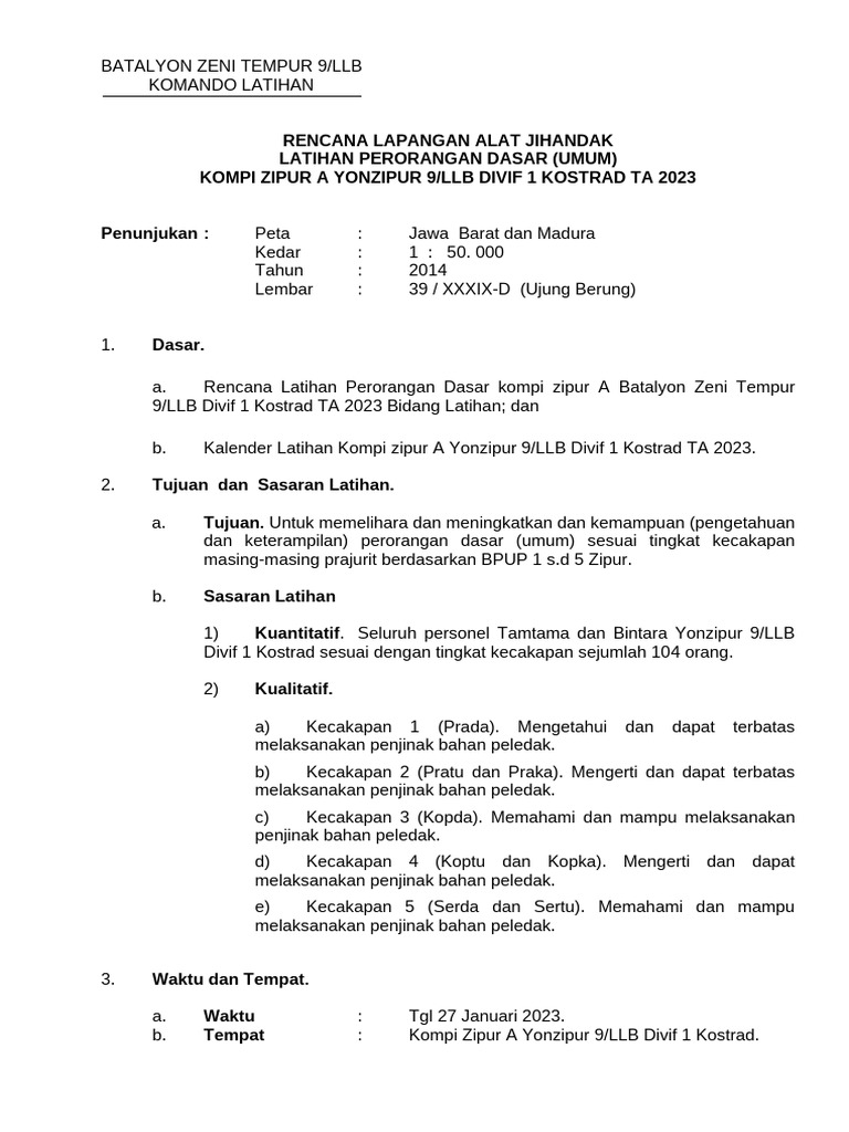 Rencana Latihan Jihandak Yonzipur 2023 | PDF