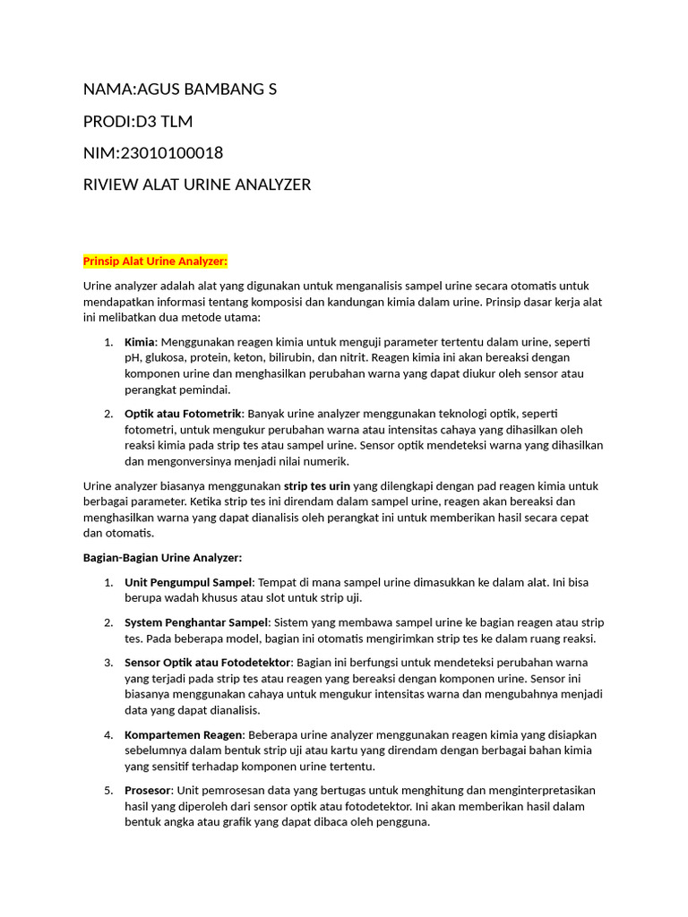 Urine Analyzer Tugas Bu Amel | PDF