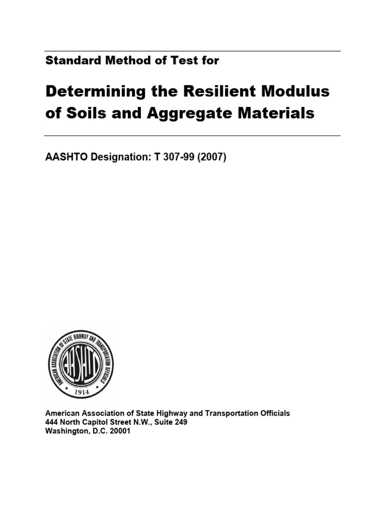 AASHTO T 307-99 (2007) Resilient Modulus | PDF | Young's Modulus ...
