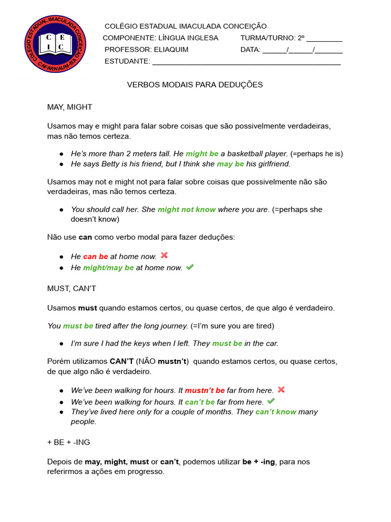 Verbos Modais para Deduções | PDF