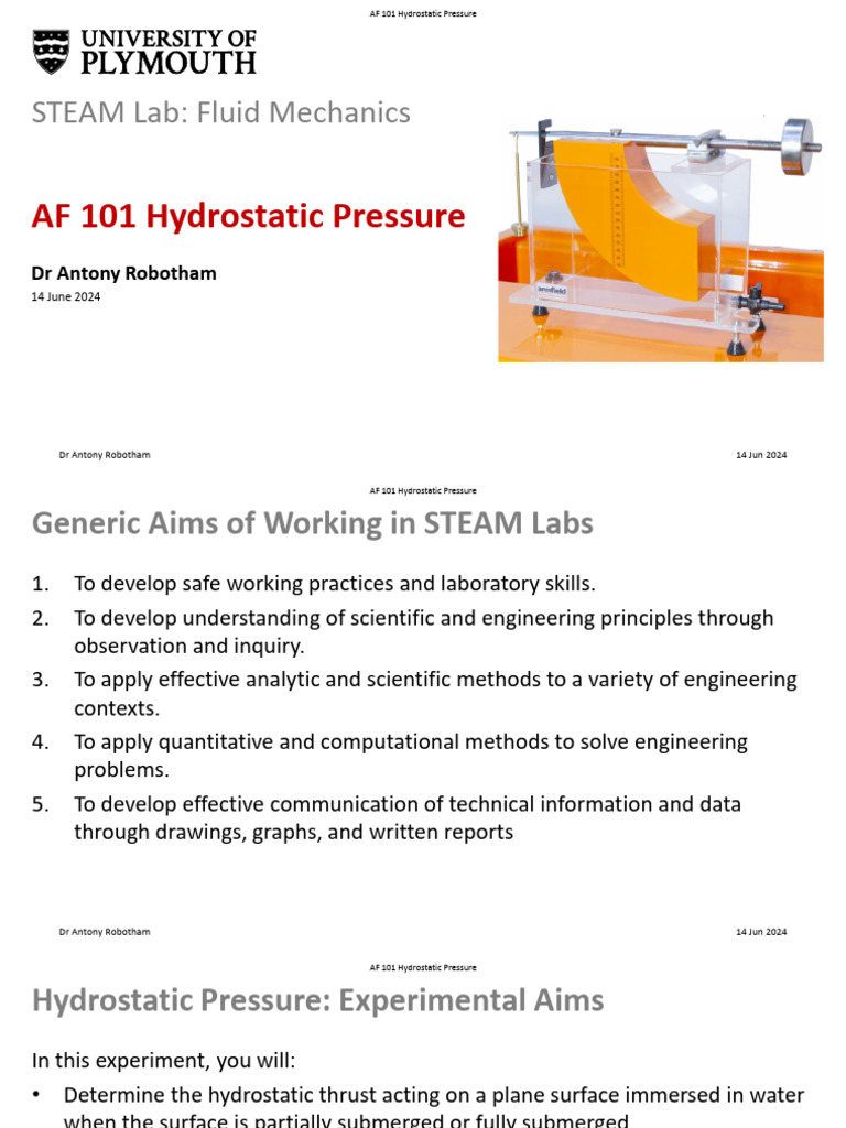 Hydrostatic Pressure Experiment Guide | PDF | Pressure | Engineering