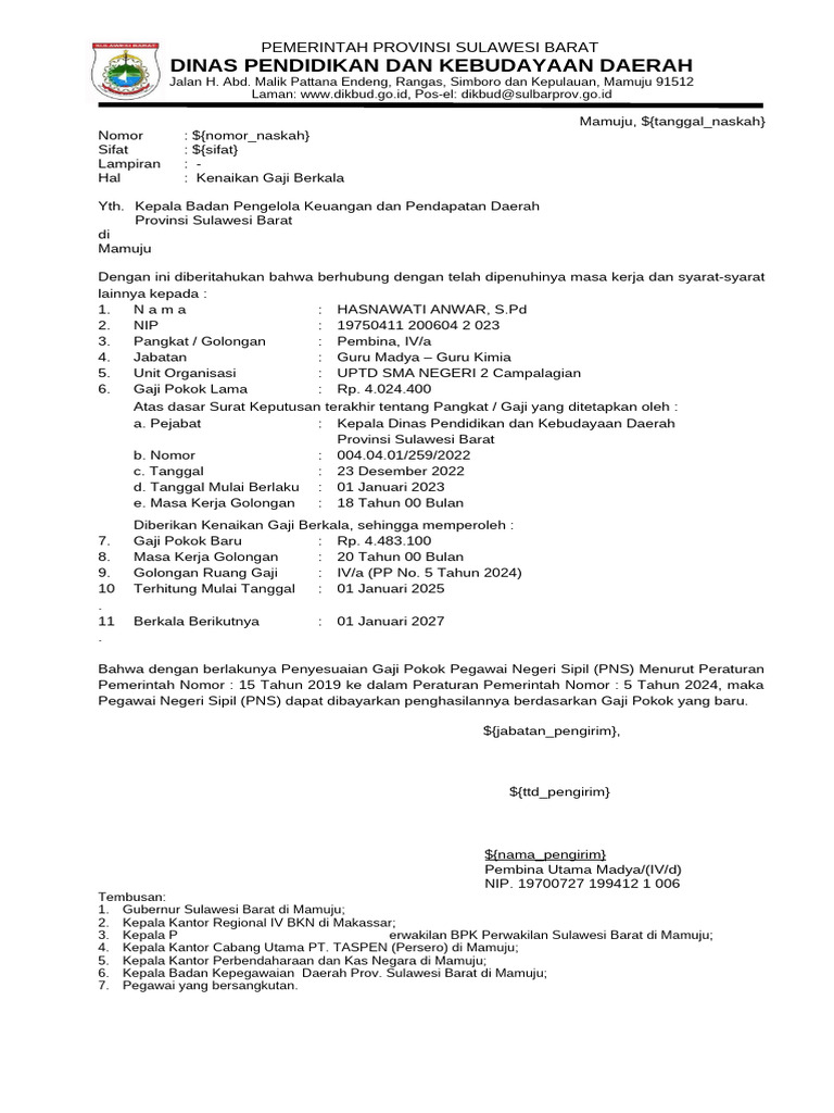 Kenaikan Gaji Berkala PNS Sulbar | PDF