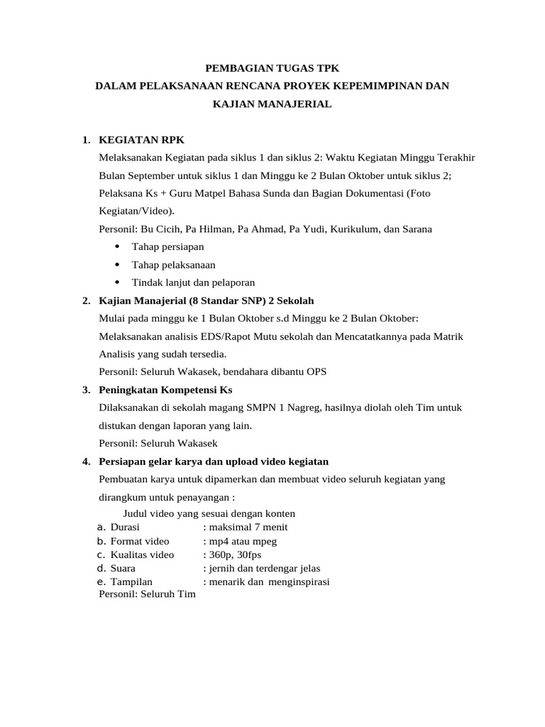 Pembagian Tugas TPK | PDF