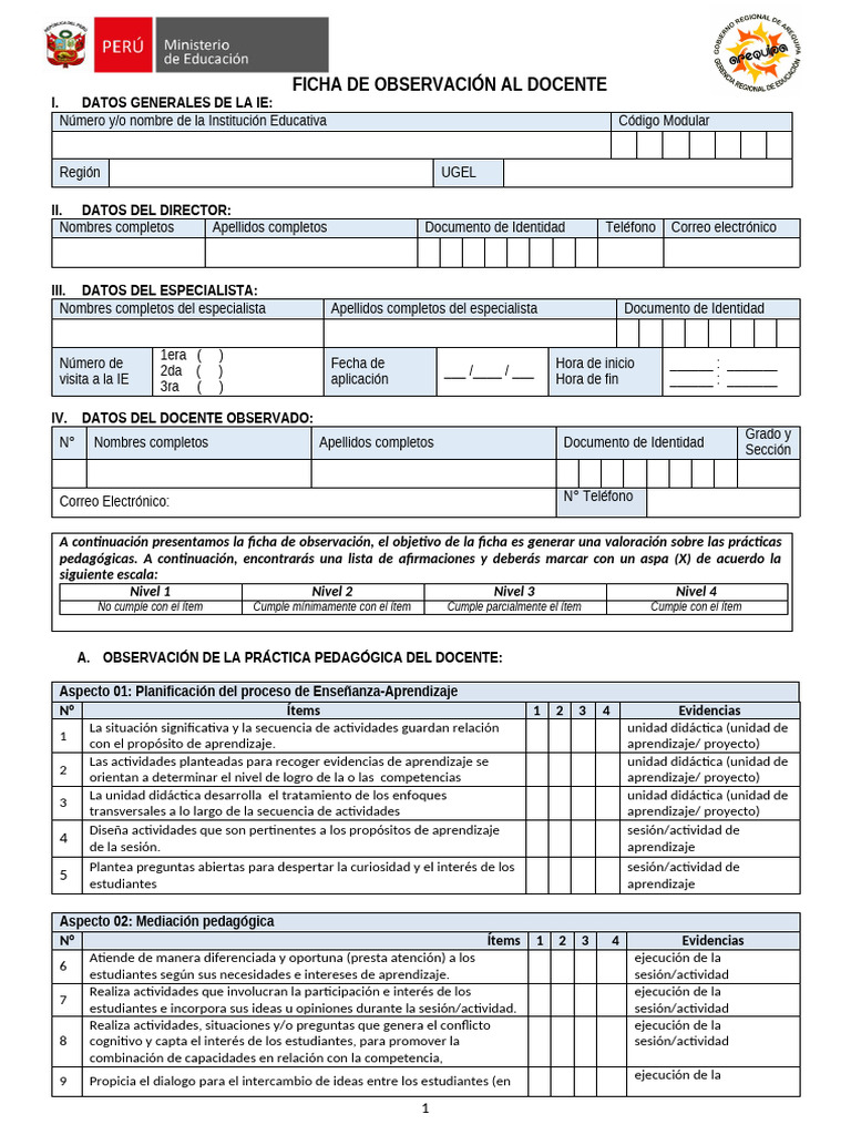 Ficha de Observación Al Docente Grea 2019 Sigied | PDF | Aprendizaje ...