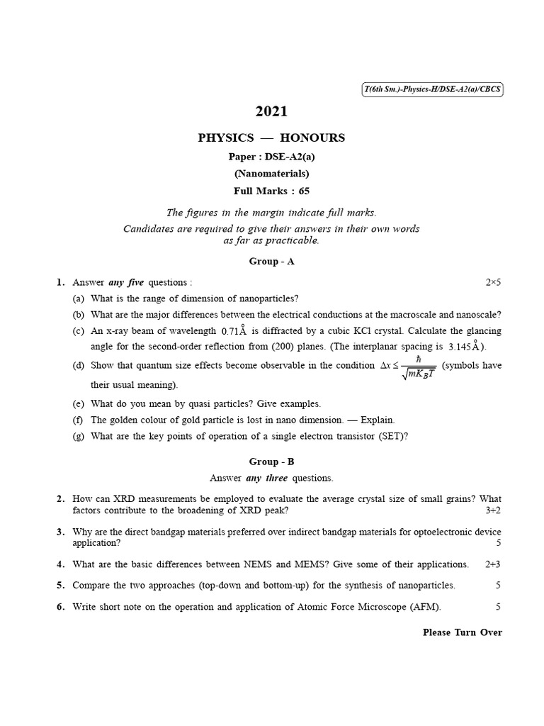 AdphysDSE A2 a20230909115844CU-2021 B.sc. (Honours) Physics Semester-VI Paper-DSE-A-2 (A) QP ...