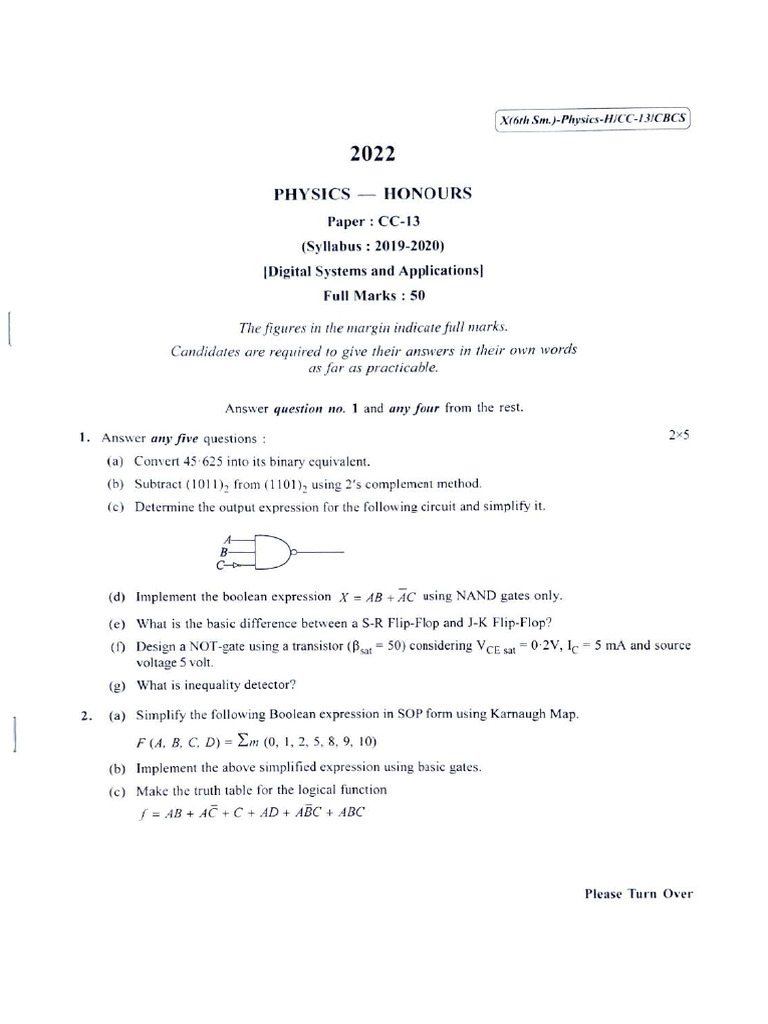 CU-2022 B.Sc. (Honours) Physics Semester-6 Paper-CC-13 (For 2019-20 Syllabus) QP | PDF ...