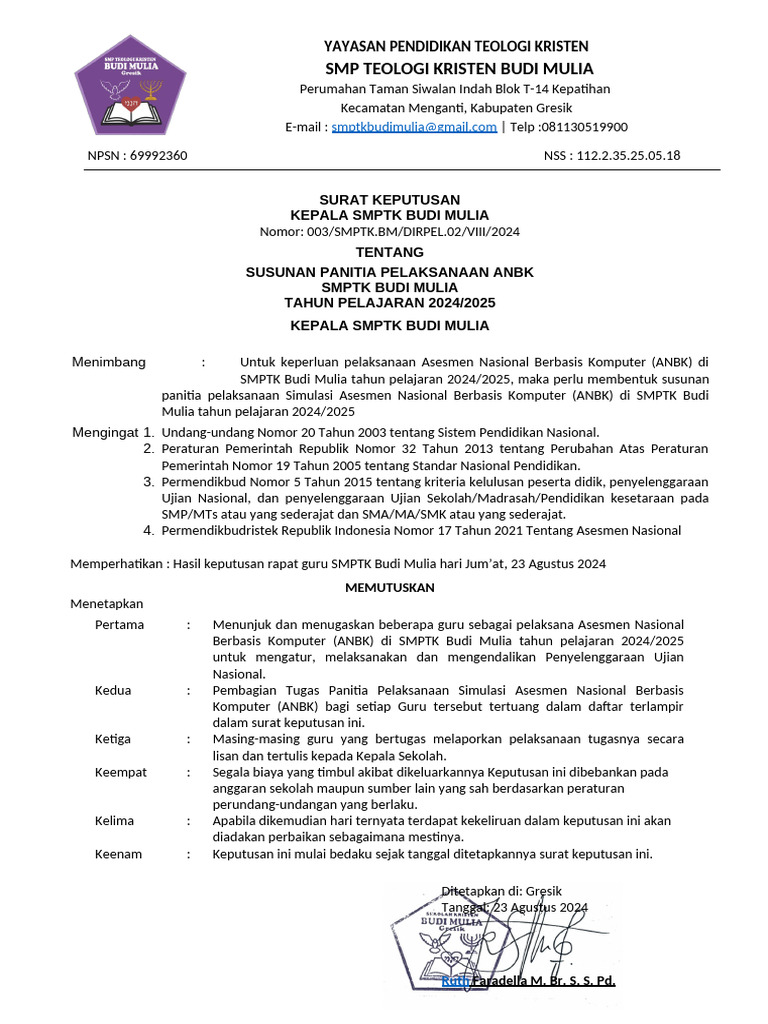 SK PANITIA ANBK | PDF