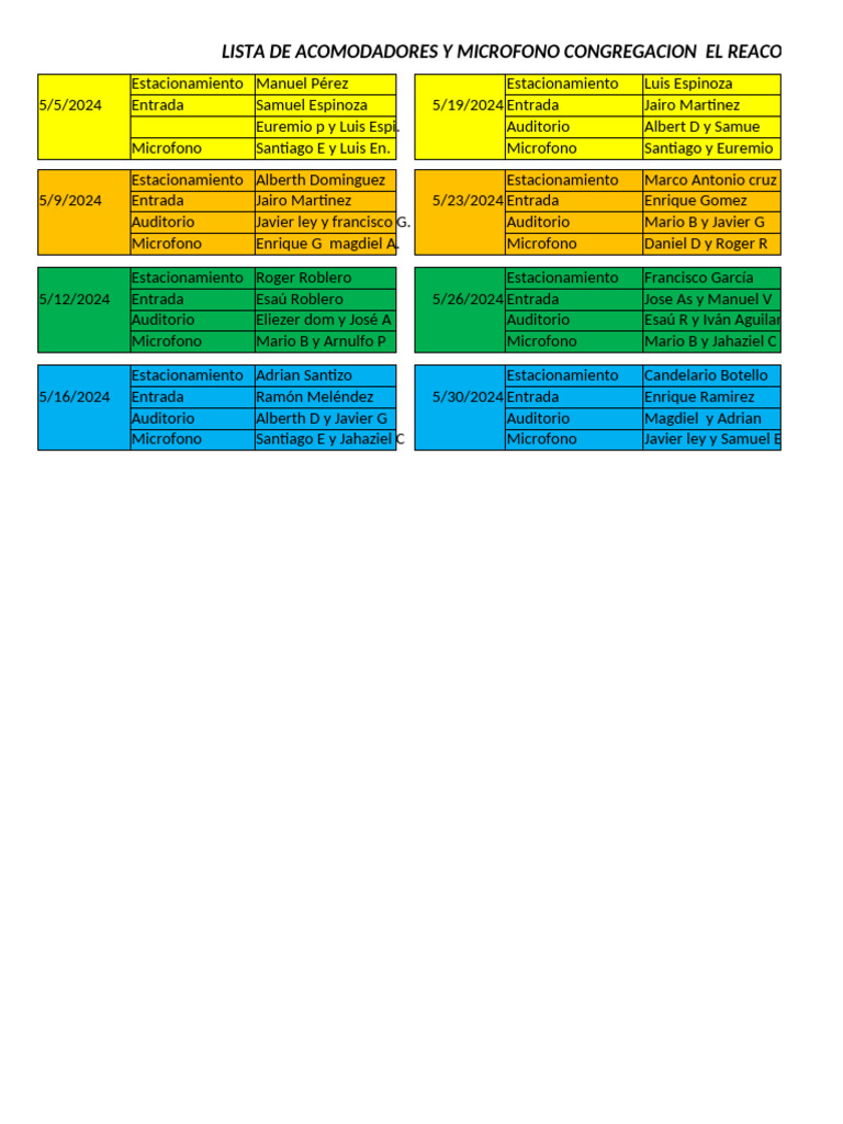 Lista de Acomodadores 2 | PDF