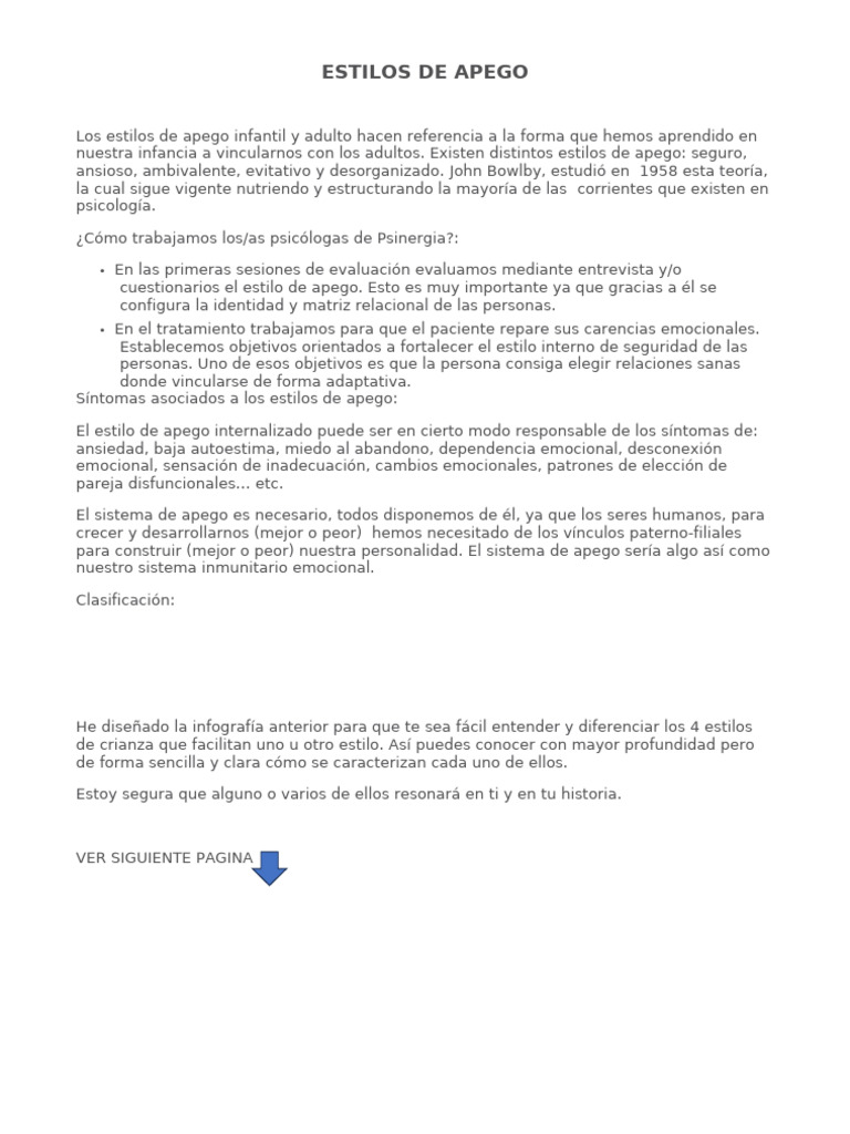 Estilos de Apego: Guía y Tratamiento | PDF
