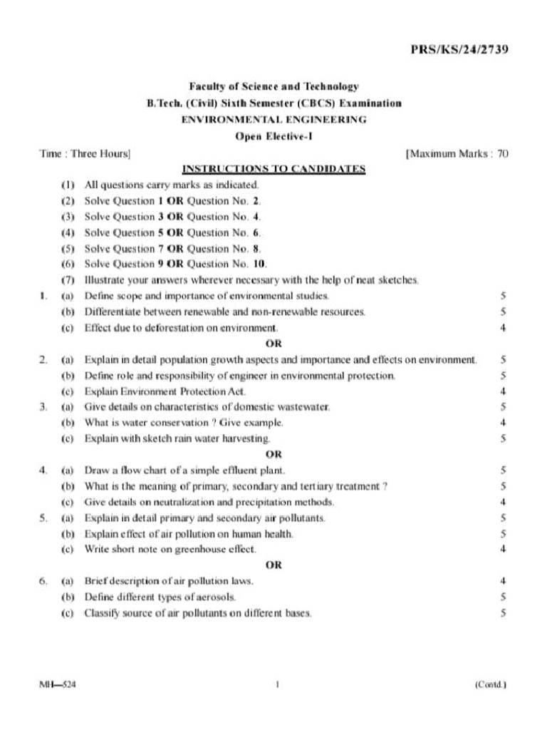 ENVIRONMENTAL ENGINEERING PYQs | PDF