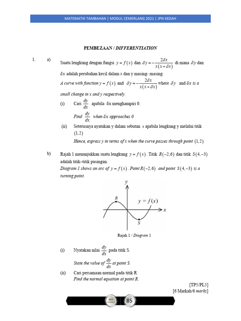 065 Modul Matematik Tambahan JPN Kedah - Cemerlang-85-89 | PDF