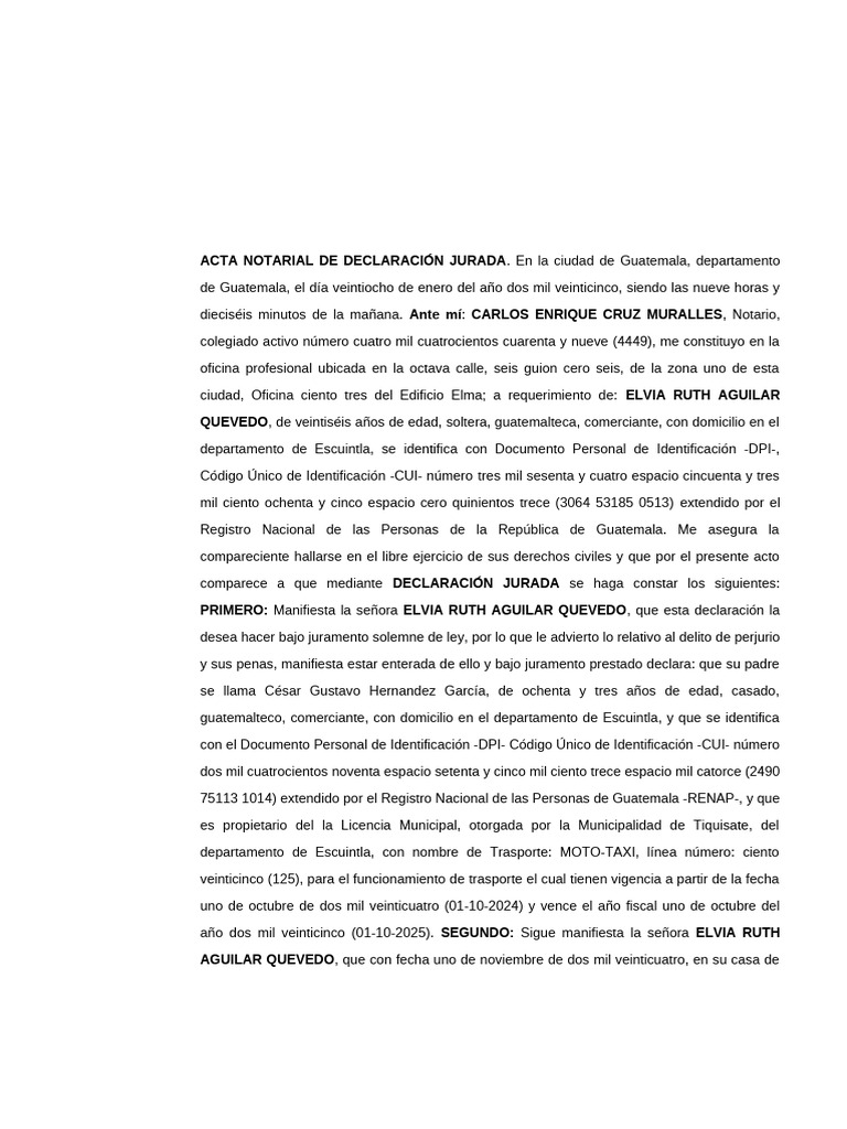 Acta Notarial de Declaración Jurada | PDF | Guatemala