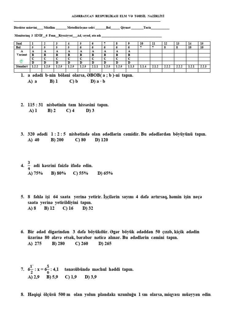 6 Sinif Monitorinq 3 S. Vüsalə | PDF