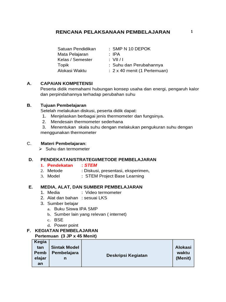 2 Bahan Presentasi Di MGMP RPP - STEM - Suhu - Dan - Pengukurannya | PDF