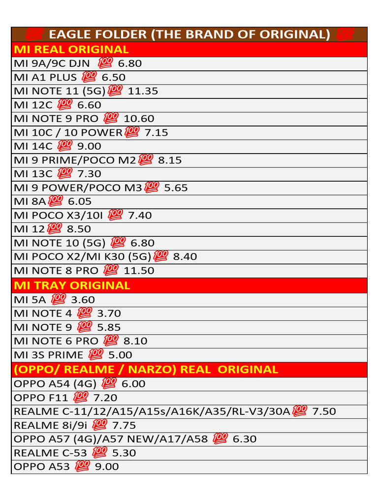 Mobile Models and Prices List | PDF | Mobile Phones | Consumer Electronics