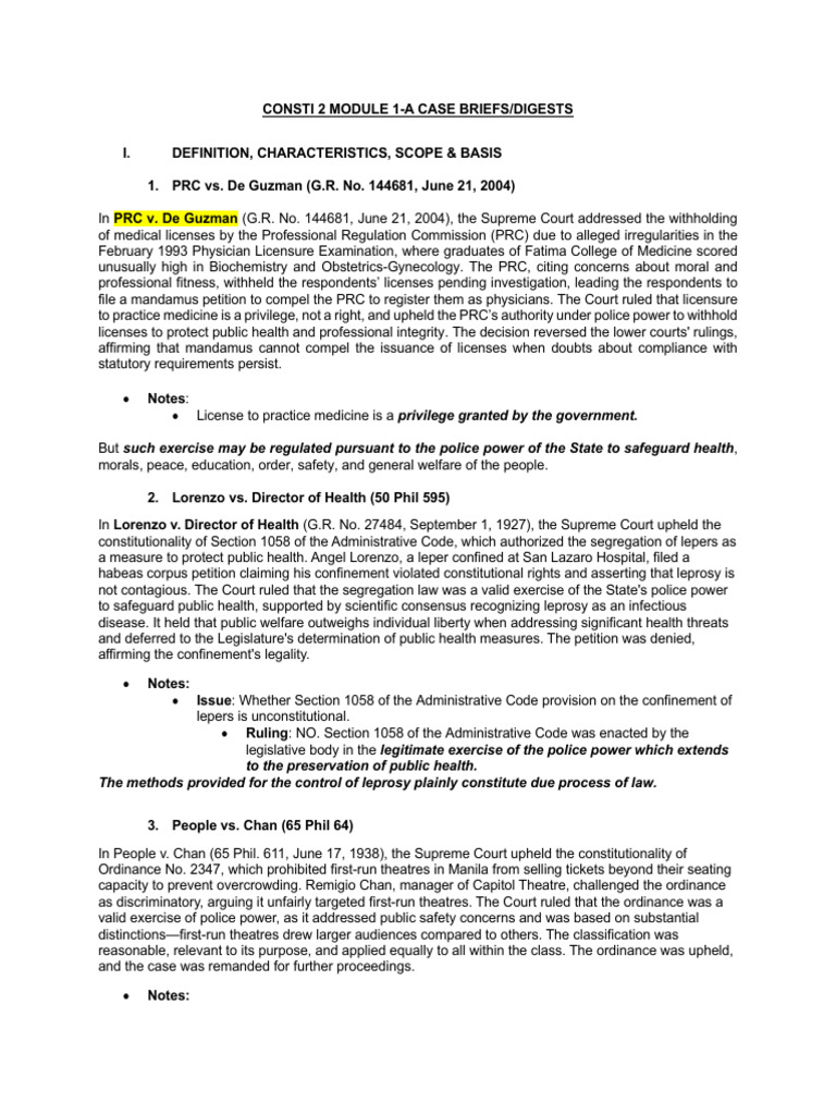 CONSTI 2 MODULE 1A CONSOLIDATION OF CASES | PDF | Equal Protection Clause | Police Power (United ...