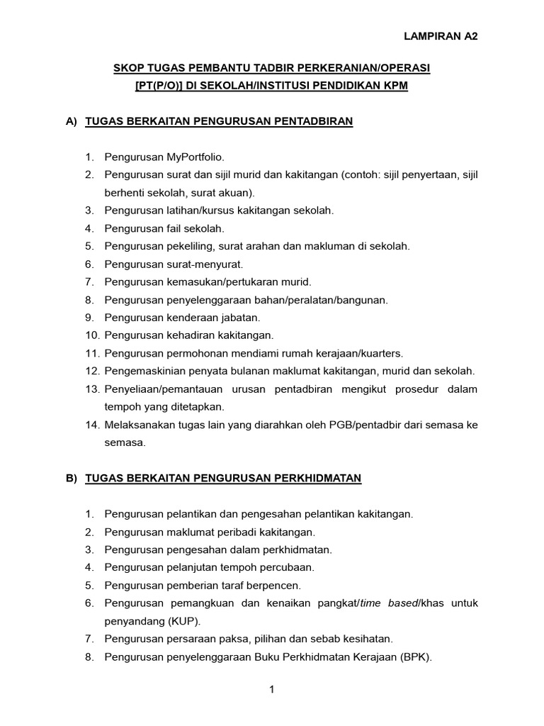 Lampiran A2 - Skim Perkhidmatan PT PO Di Sekolah Dan Institusi Pendidikan Bawah KPM | PDF