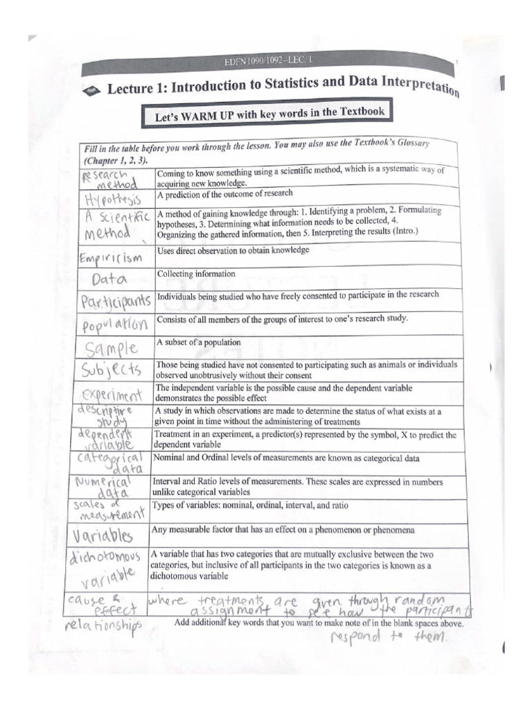 Guided Lecture Notes For Lecture #1 (p.7) and KWL Activity | PDF