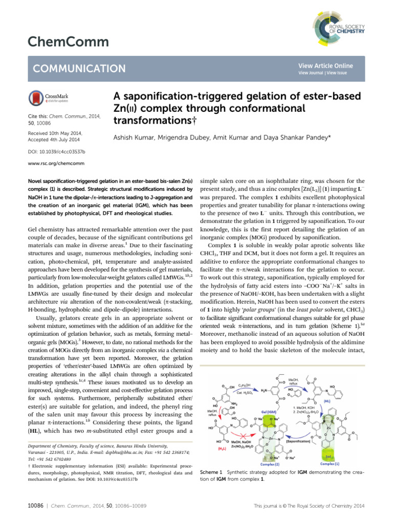 A Saponification-Triggered Gelation of Ester-Based | PDF | Ester ...