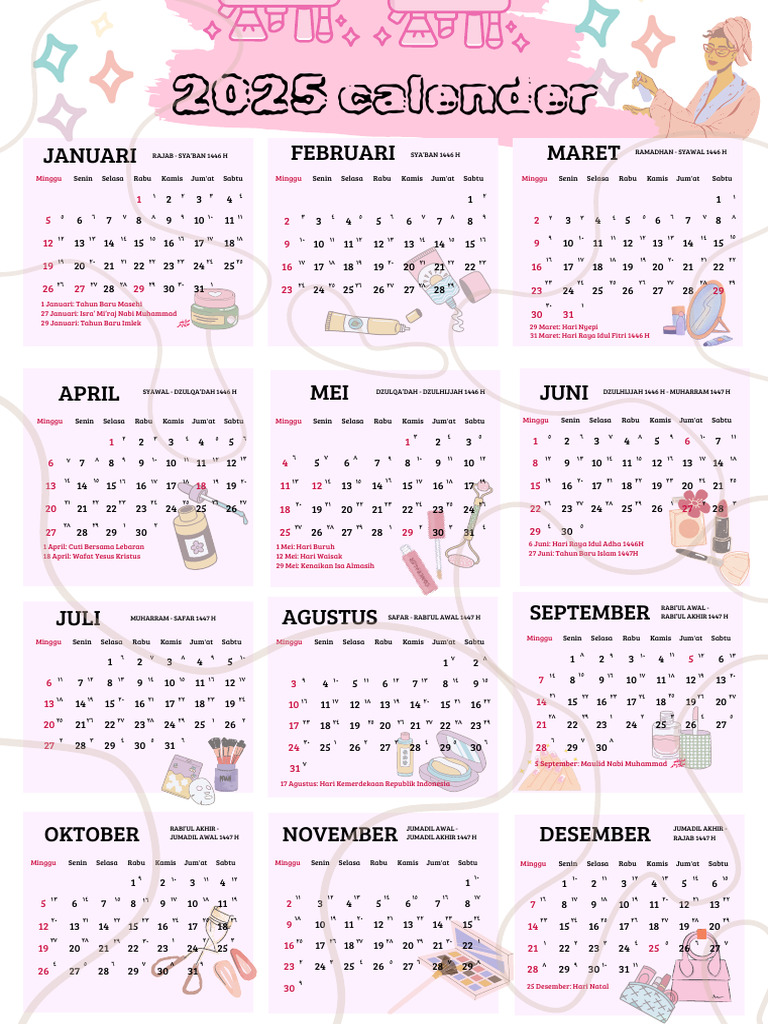 Hitam Putih Sederhana Kalender Islam Tahun 2025 Dokumen A4 - 20250105 ...