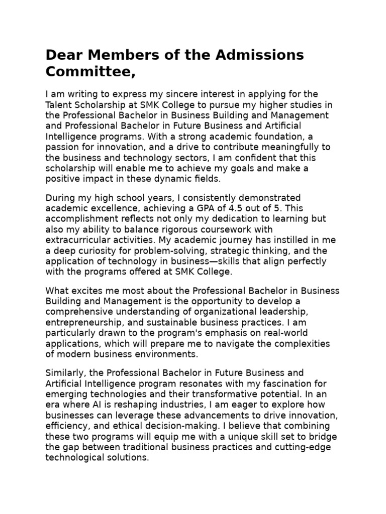 Dear Members of The Admissions Committee | PDF | Artificial ...