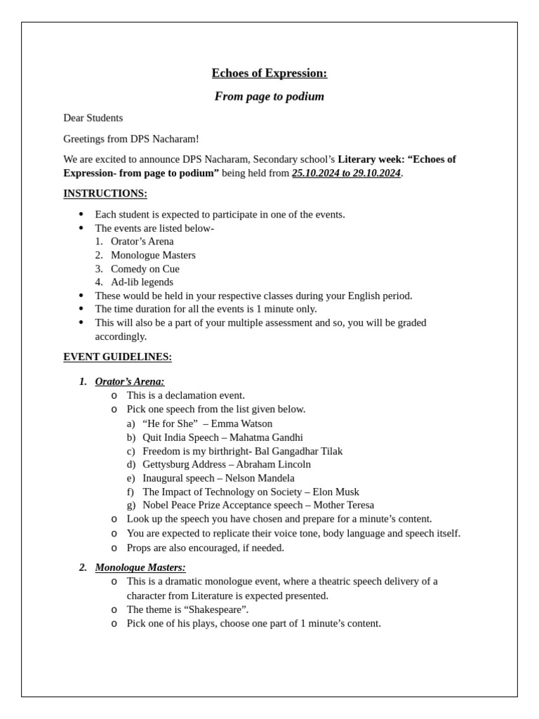 English Literary Week 2024-25 | PDF