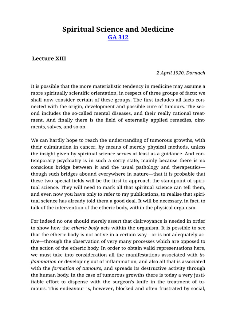 Lecture XIII - GA 312. Spiritual Science and Medicine - Rudolf Steiner ...