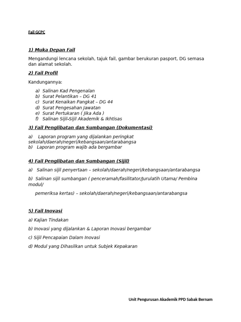 Senarai Semak Fail Permohonan Guru Cemerlang | PDF