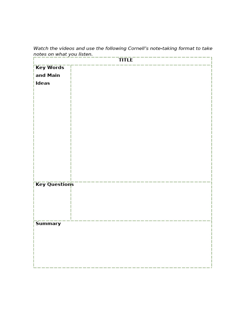 Cornell Note Taking Template-2 | PDF