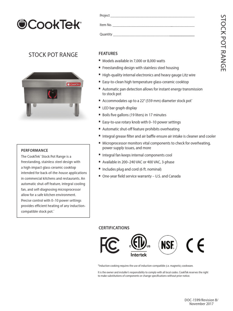 CookTek Induction Stock Pot Range | PDF | Cookware And Bakeware ...
