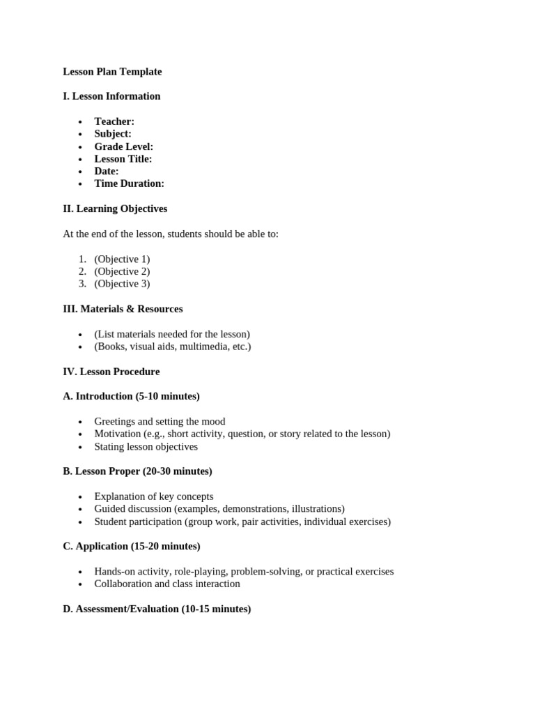 Comprehensive Lesson Plan Template | PDF
