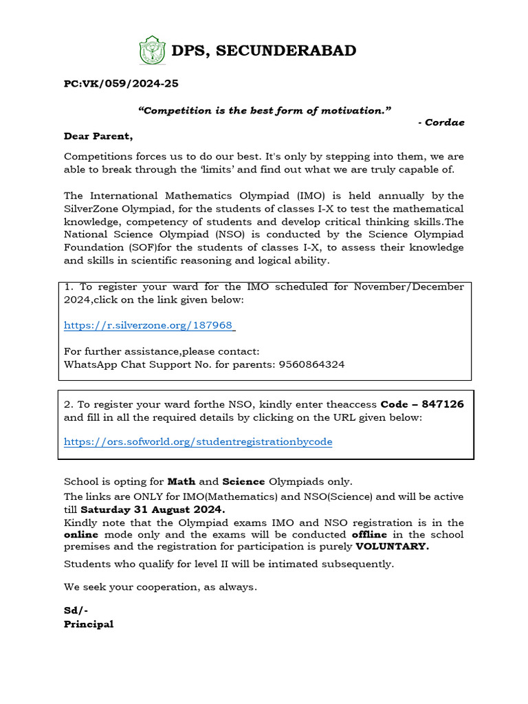 Olympiad Circular 2024 - IMO+NSO | PDF