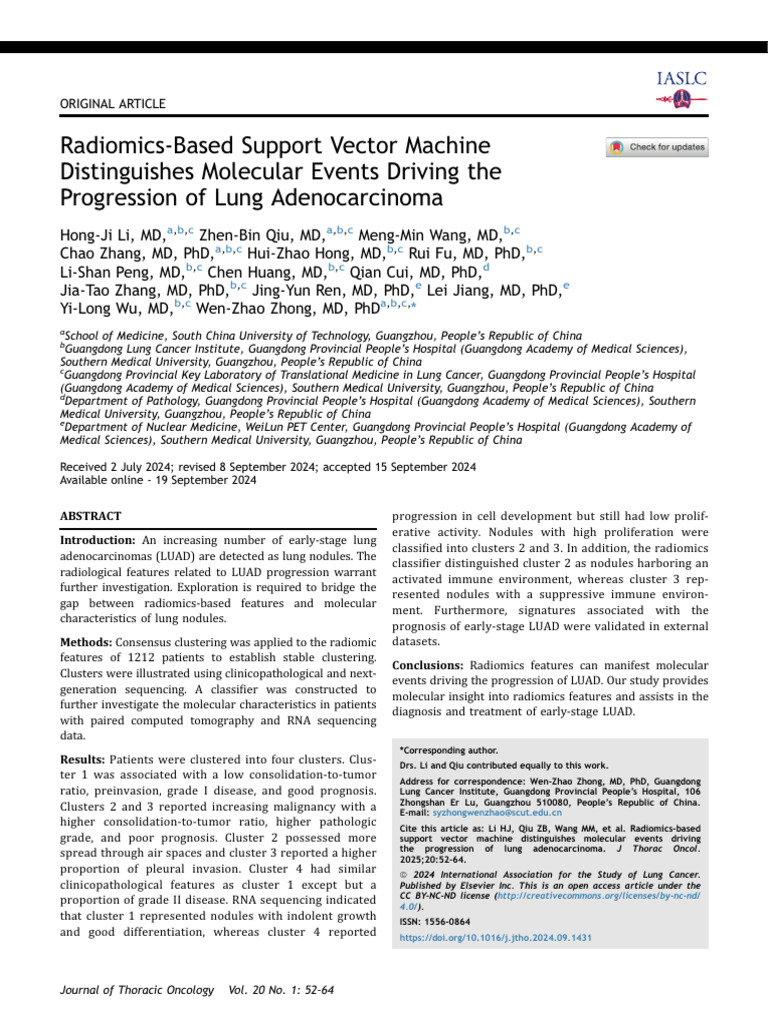 Radiomics-Based-Support-Vector-Machine-Distinguish | PDF | Complementary Dna | Ct Scan
