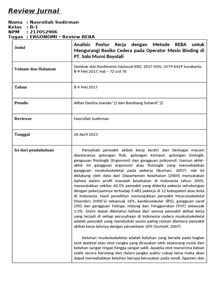 Format Review Jurnal REBA | PDF