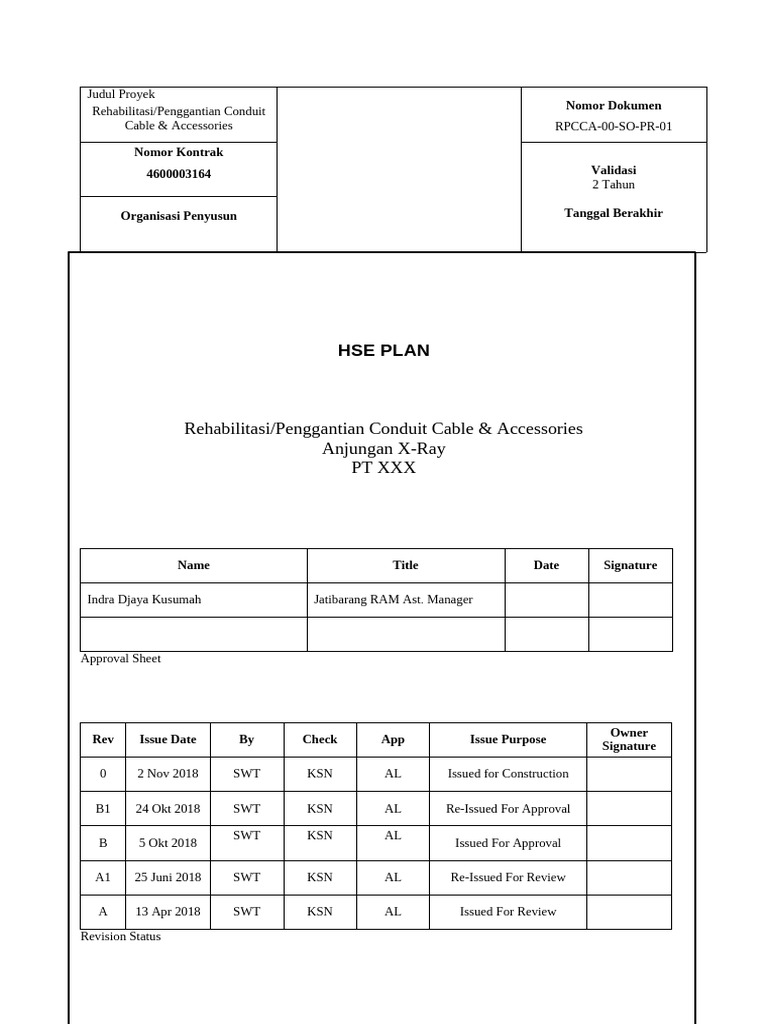 (MMS) Contoh Hse Plan PT XXX | PDF