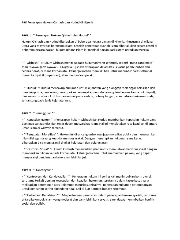 Penerapan Hukum Qishash dan Hudud di Nigeria | PDF