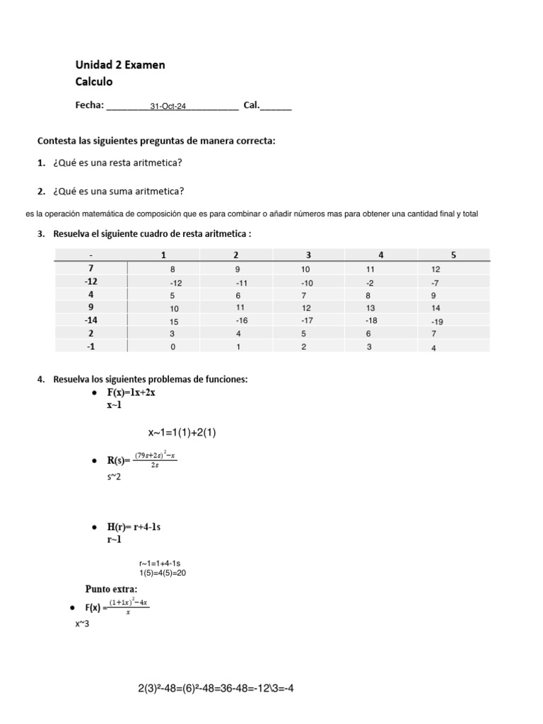 Exam Diag Un2 | PDF | Aritmética | Sustracción