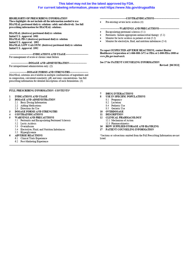Dianeal FDA | PDF | Magnesium | Clinical Medicine