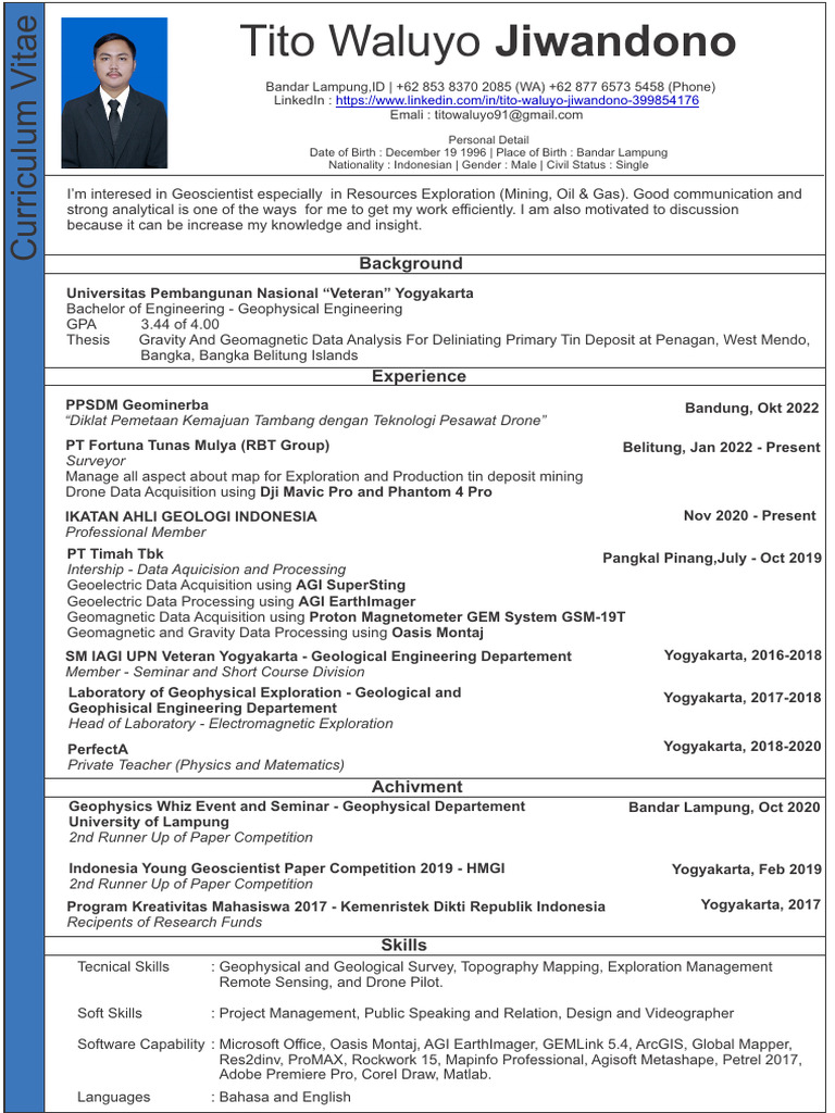 Geoscientist Resume: Tito Waluyo Jiwandono | PDF | Earth Sciences ...