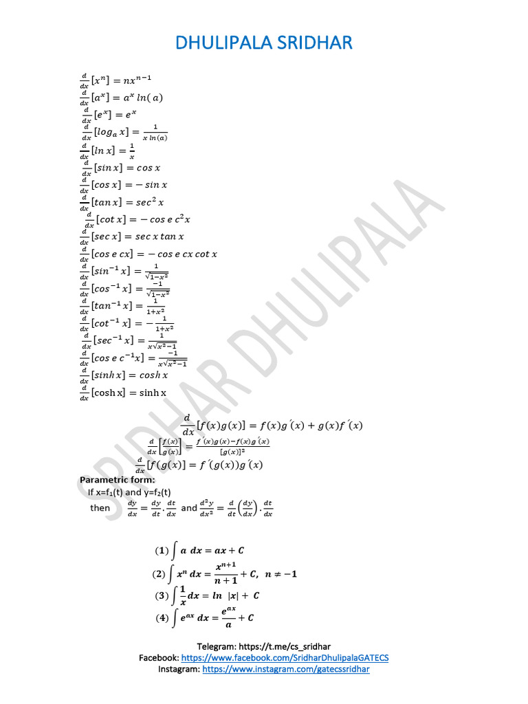 1.differentiation and Integration Formulae | PDF | Mathematical ...