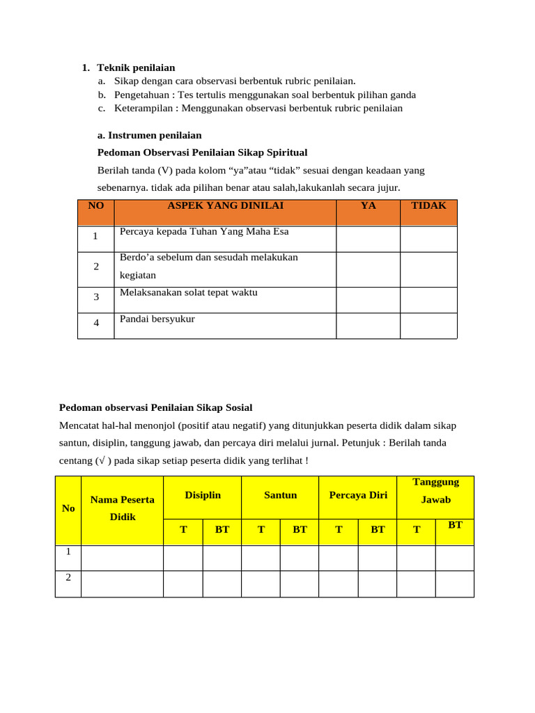 Teknik Penilaian Sikap dan Keterampilan | PDF