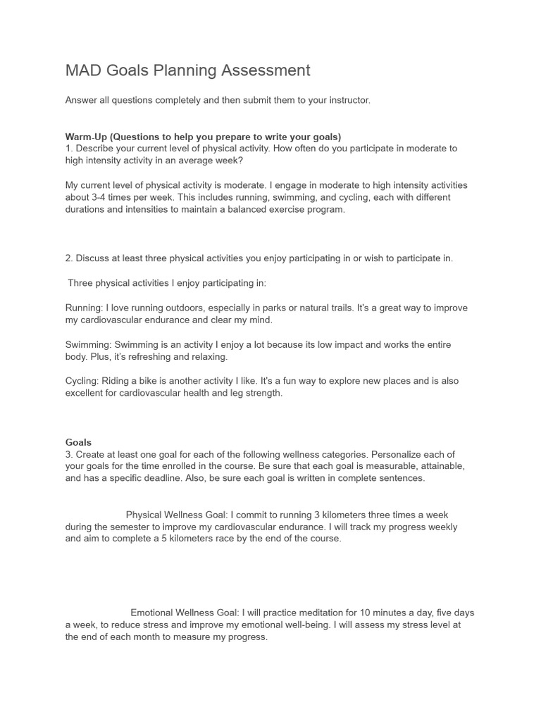 MAD Goals Planning Assessment | PDF | Goal | Physical Fitness