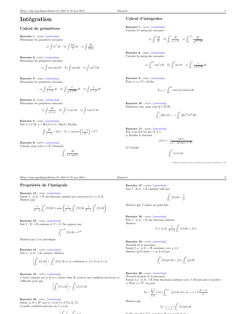 Calcul et Propriétés des Intégrales | PDF | Limite (mathématiques ...