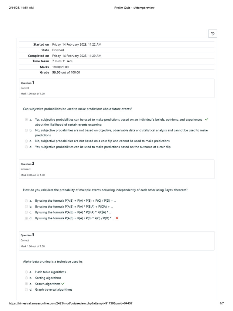 Prelim Quiz 1 - Attempt Review | PDF | Probability Theory | Applied Mathematics
